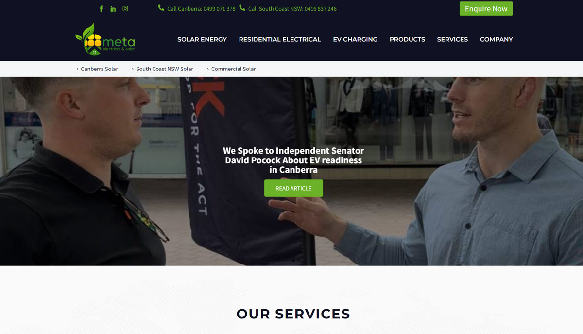 Meta Electrical & Solar Website Design - Canberra Web Design
